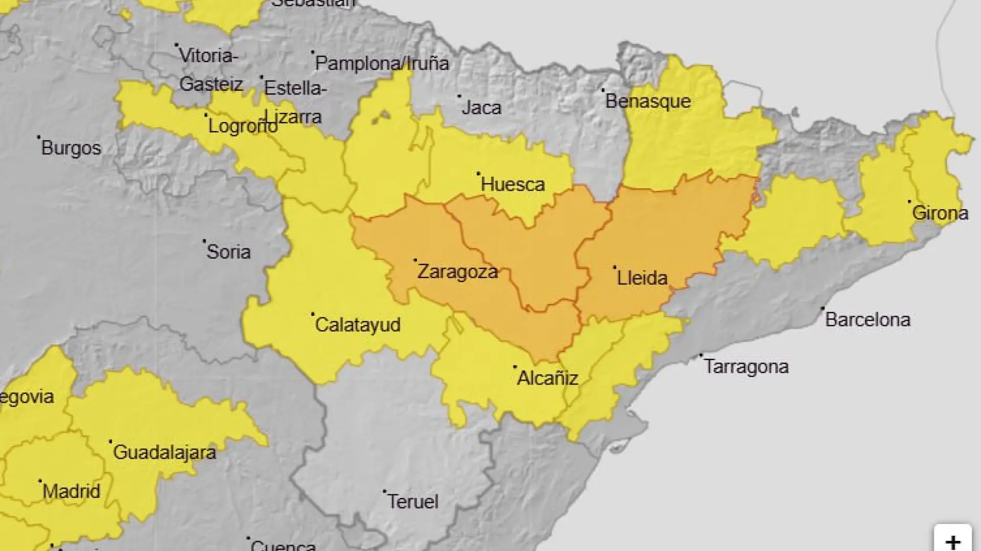 Aviso naranja por temperaturas máximas en Sur de Huesca y Ribera del Ebro